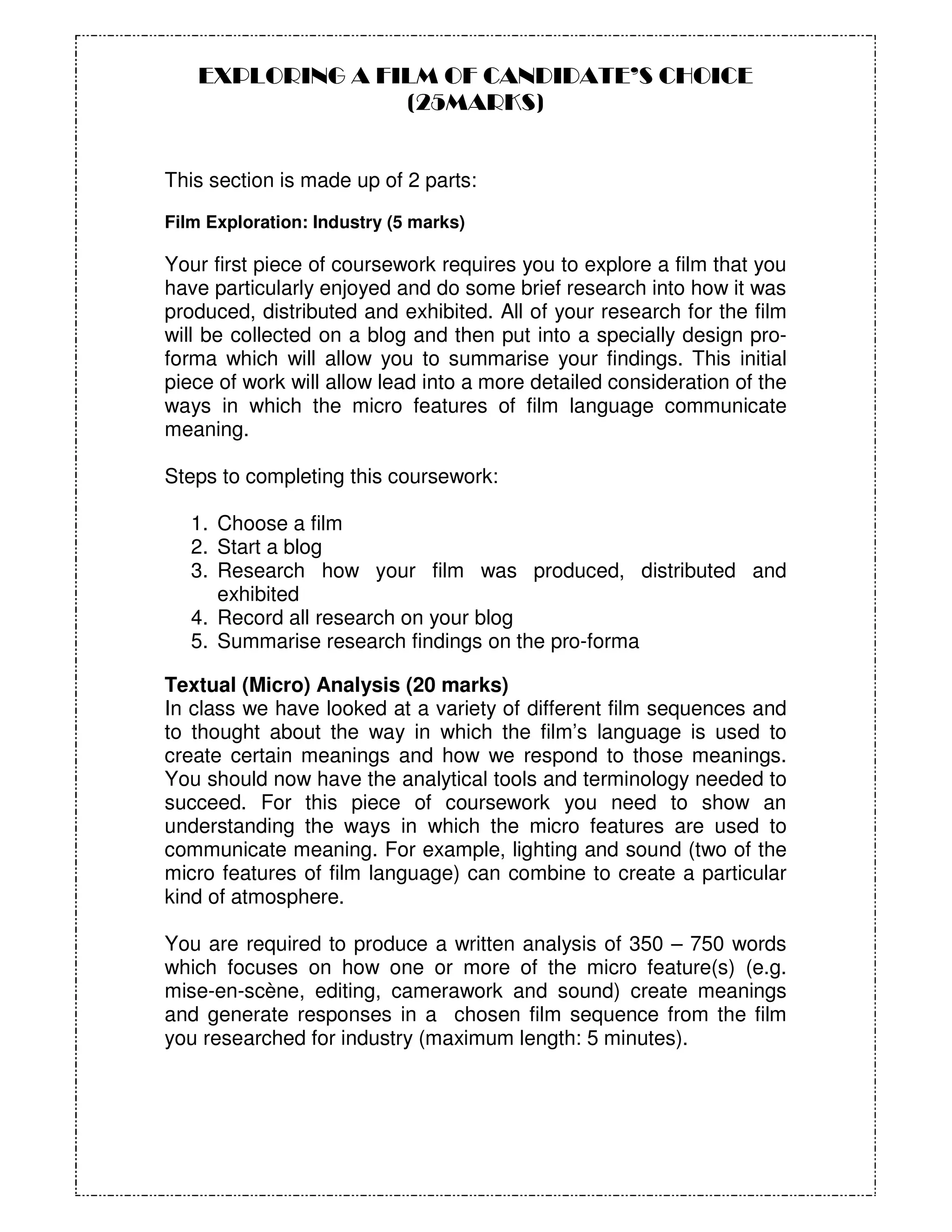 GCSE Film Coursework guide pt1 | PDF