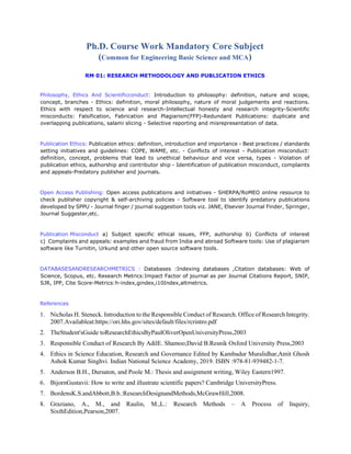 Ph.D. Course Work Mandatory Core Subject | PDF