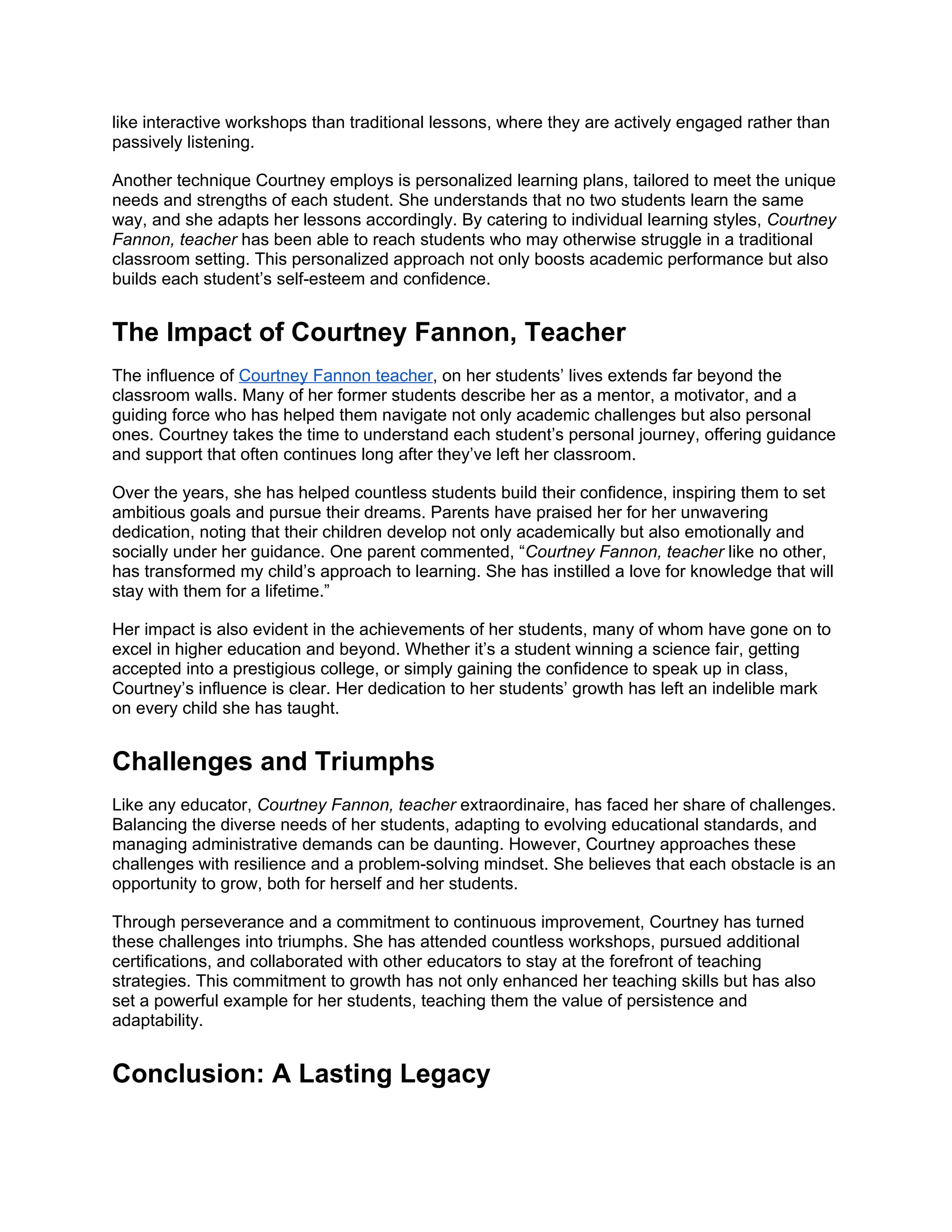 Courtney Fannon’s Journey: A Teacher Making a Difference in Students ...