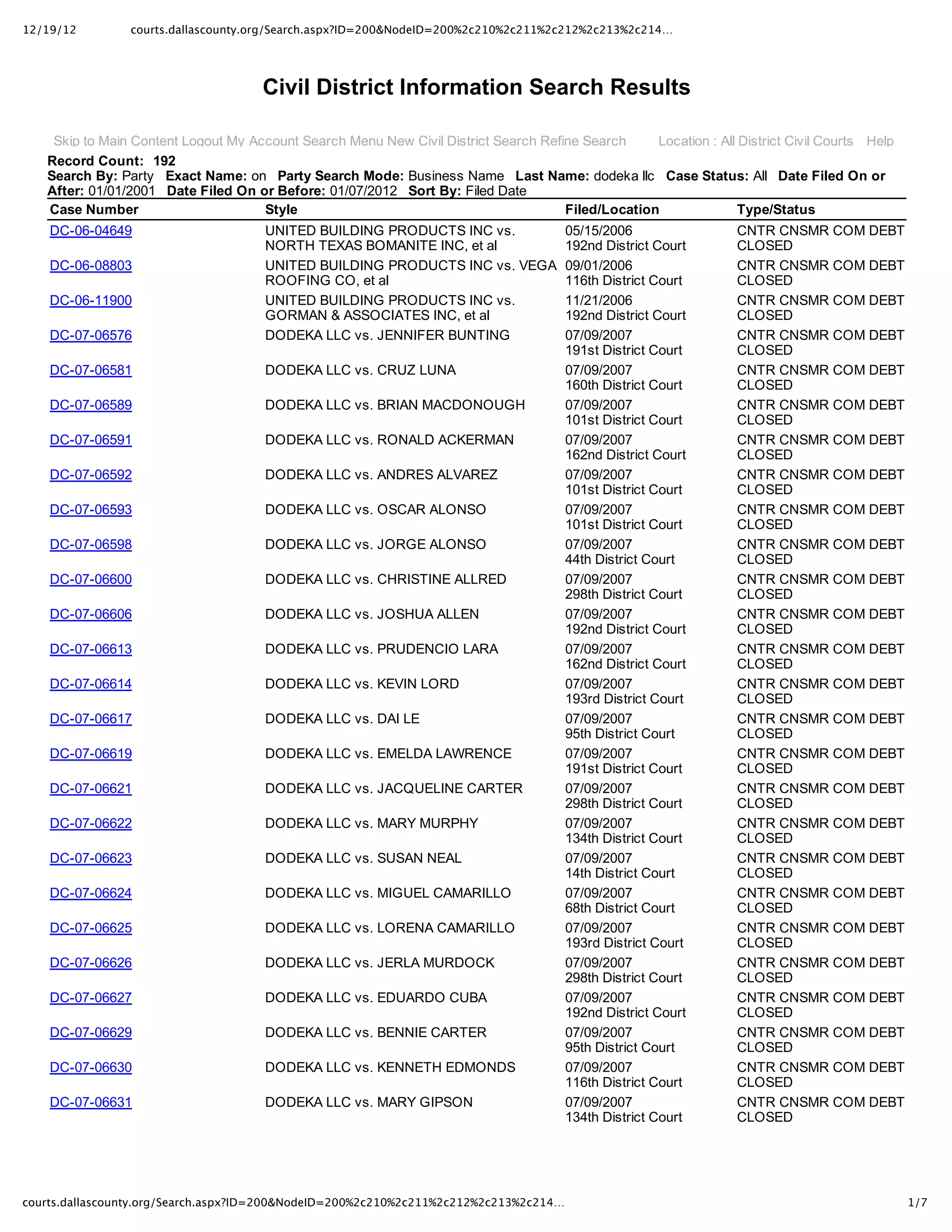 Courts.dallascounty.org search dodeka | PDF