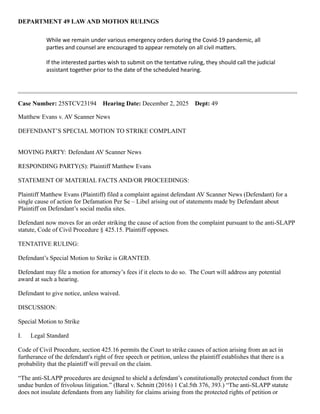 Court's Tentative Ruling in favor of AV Scanner's Anti-SLAPP Motion to ...