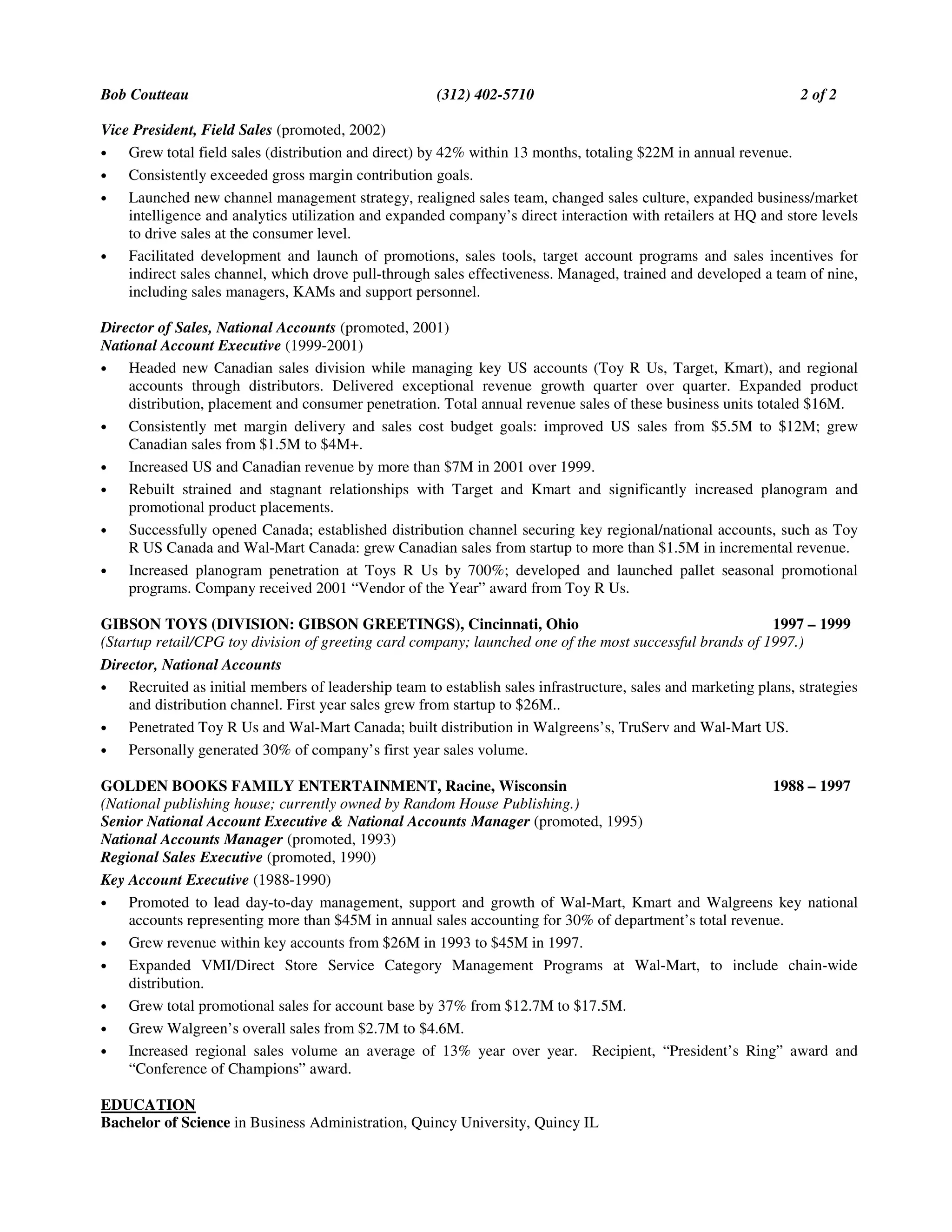 Coutteau bob resume1 | PDF | Sales | Business