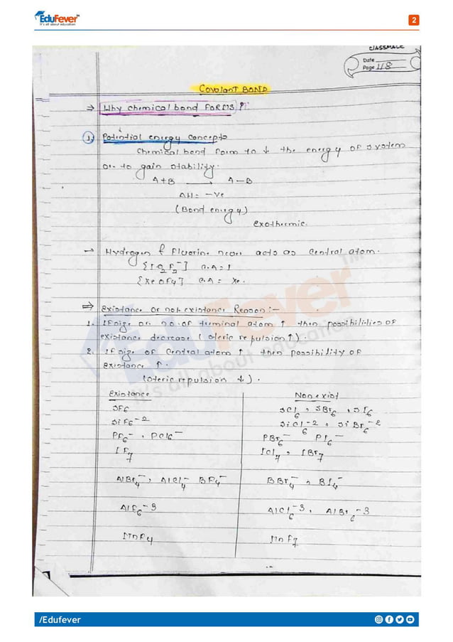 Covalent Bonding - Chemistry Handwritten Notes | PDF