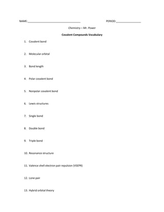 Covalent Compounds Vocabulary worksheets | PDF