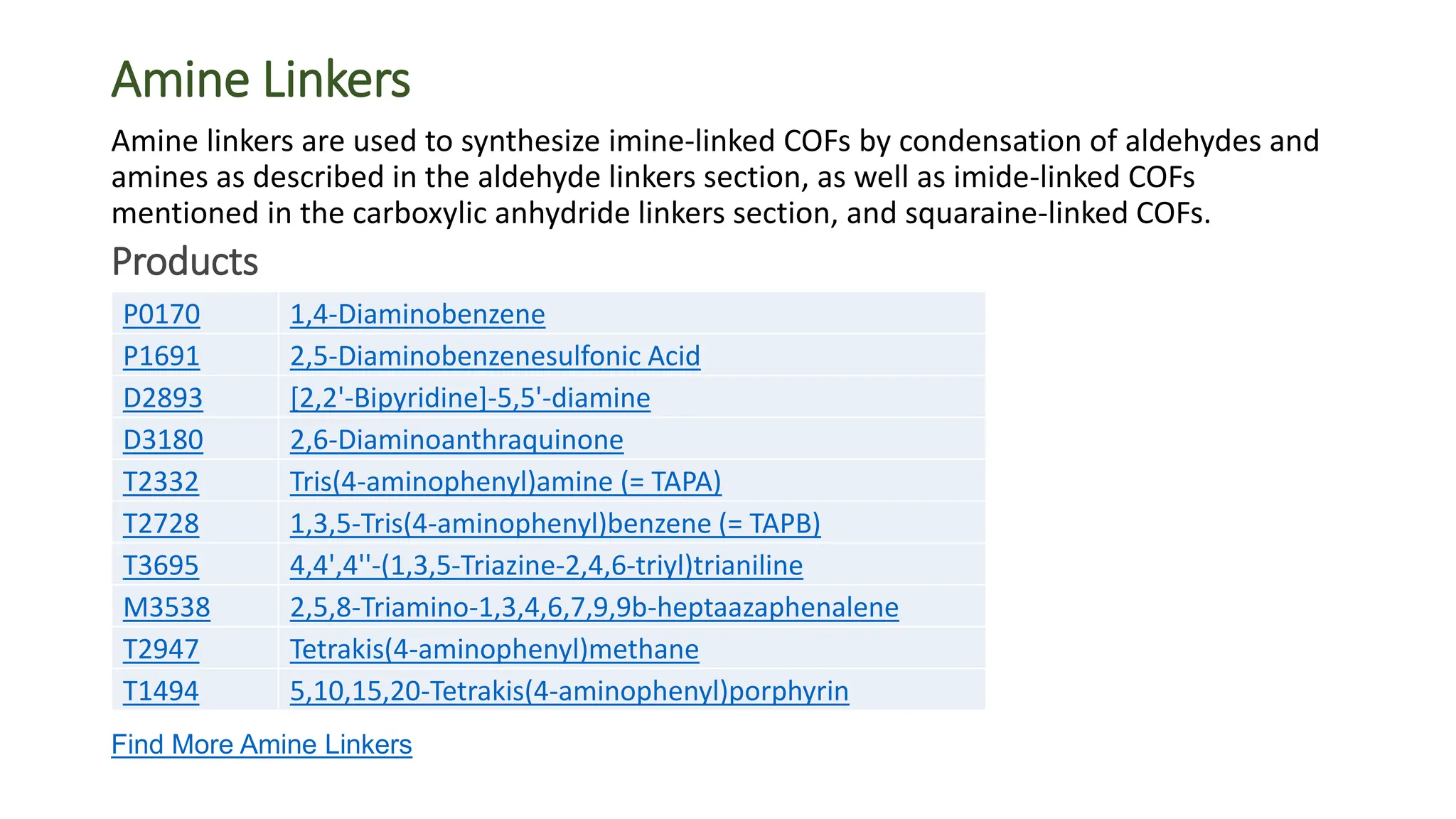 Covalent Organic Frameworks (COF) Linkers | TCI Chemicals | PPTX