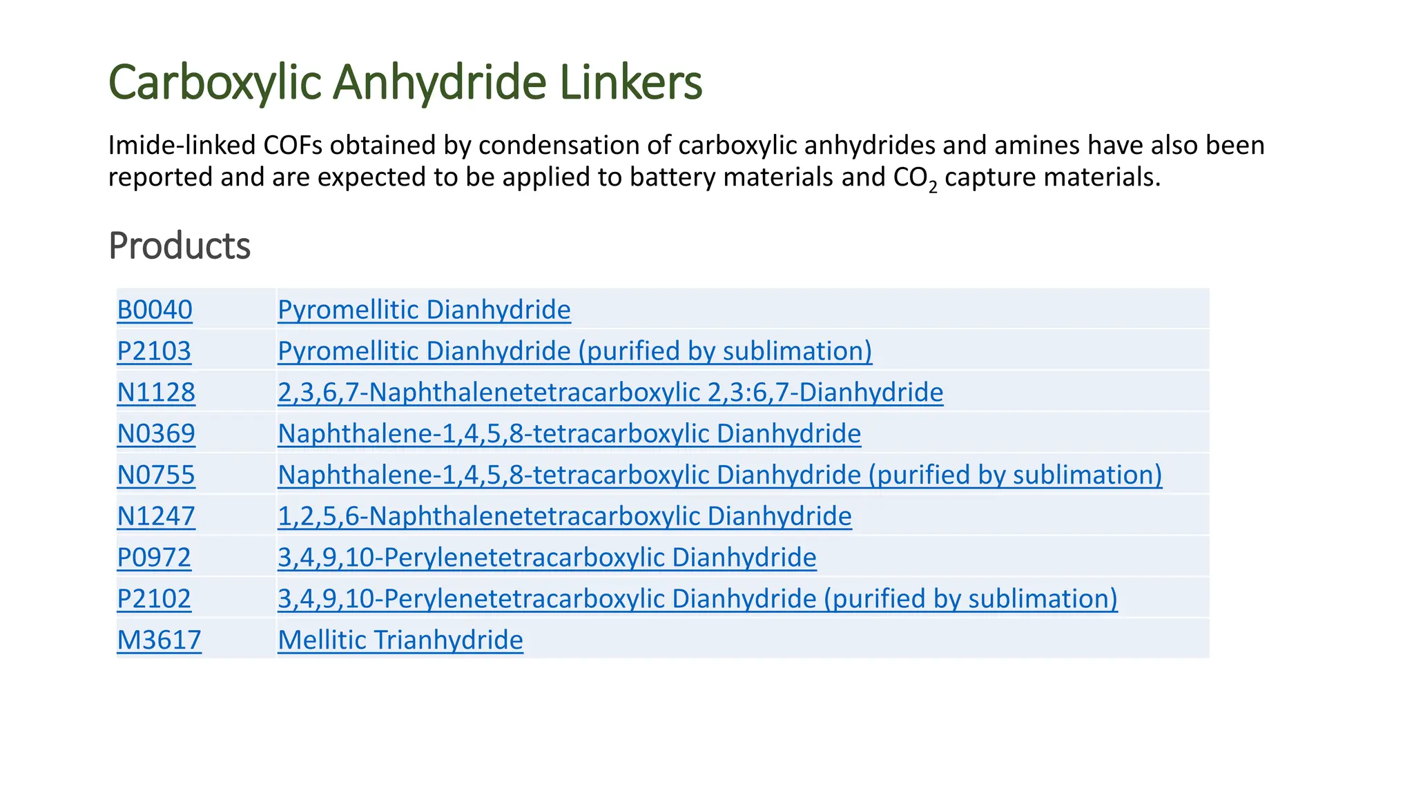 Covalent Organic Frameworks (COF) Linkers | TCI Chemicals | PPTX
