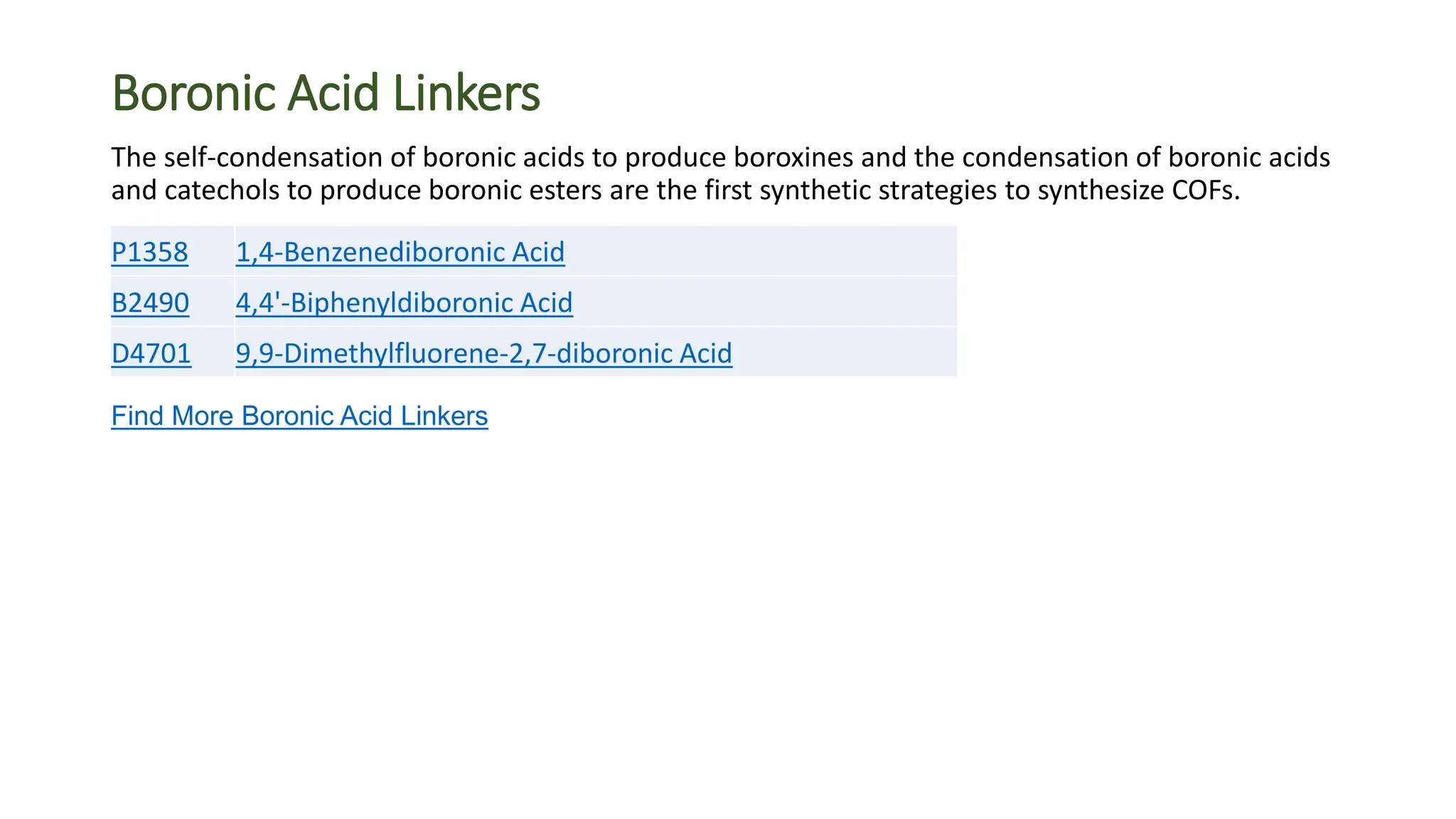 Covalent Organic Frameworks (COF) Linkers | TCI Chemicals | PPTX