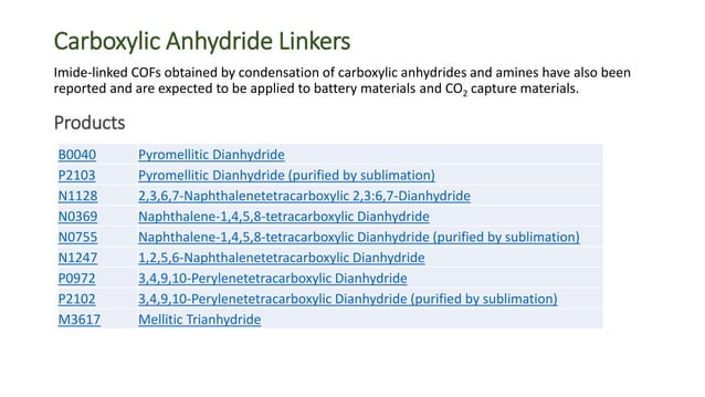 Covalent Organic Frameworks (COF) Linkers | TCI Chemicals | PPTX ...