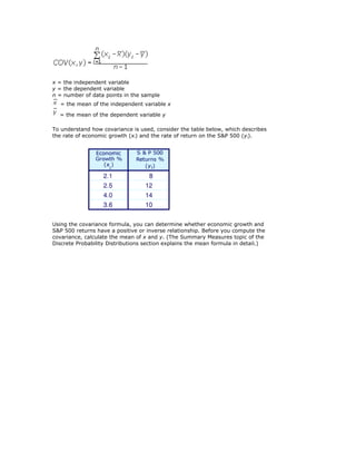 Covariance and correlation | DOC