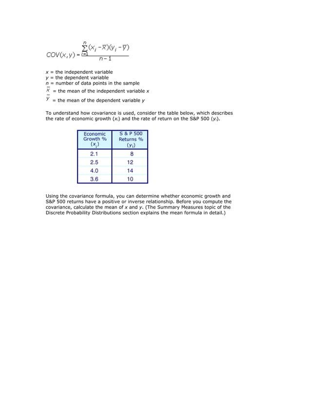 Covariance and correlation | DOC