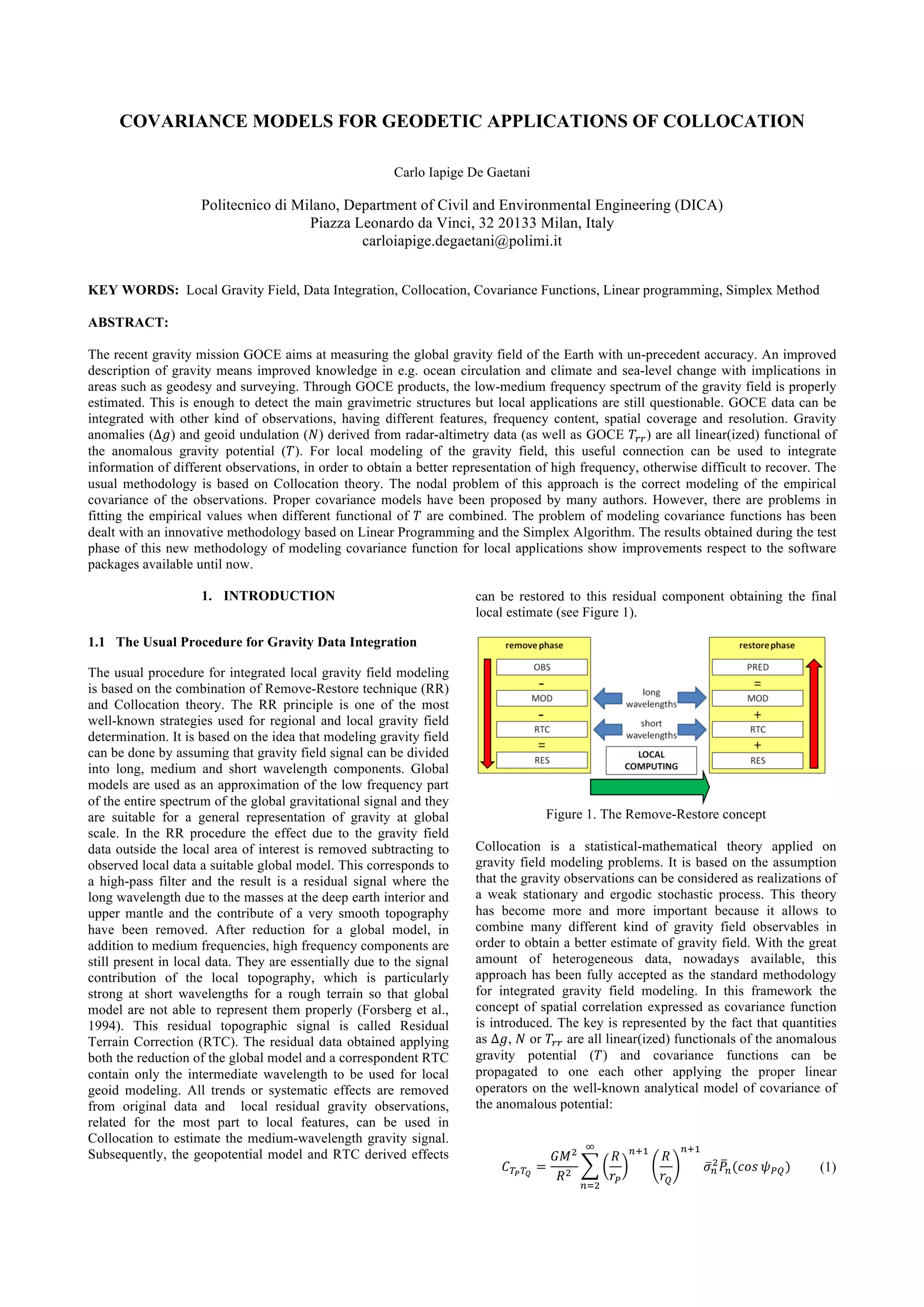 Covariance models for geodetic applications of collocation brief version | PDF
