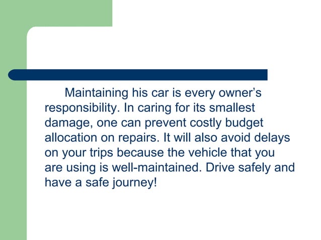 BASIC VEHICLE MAINTENANCE TIPS | PPT
