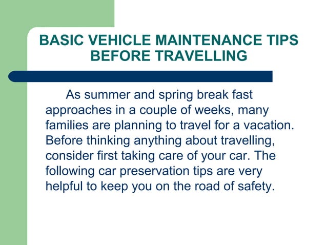 BASIC VEHICLE MAINTENANCE TIPS | PPT