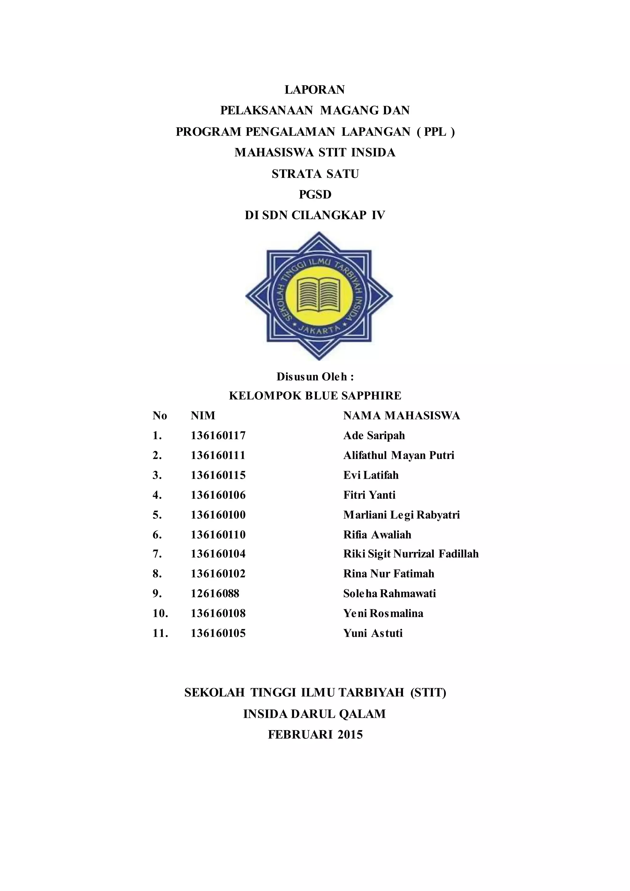 Contoh Cover Laporan PPL (Riki Sigit NF) | PDF