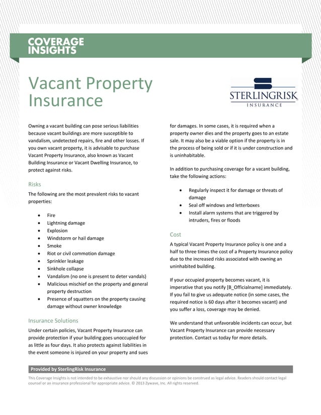 Coverage Insights - Vacant Property Insurance | PDF | Home Insurance ...