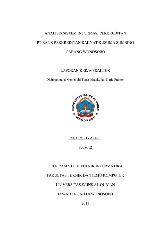Cover analisis sistem informasi perkreditan | DOCX