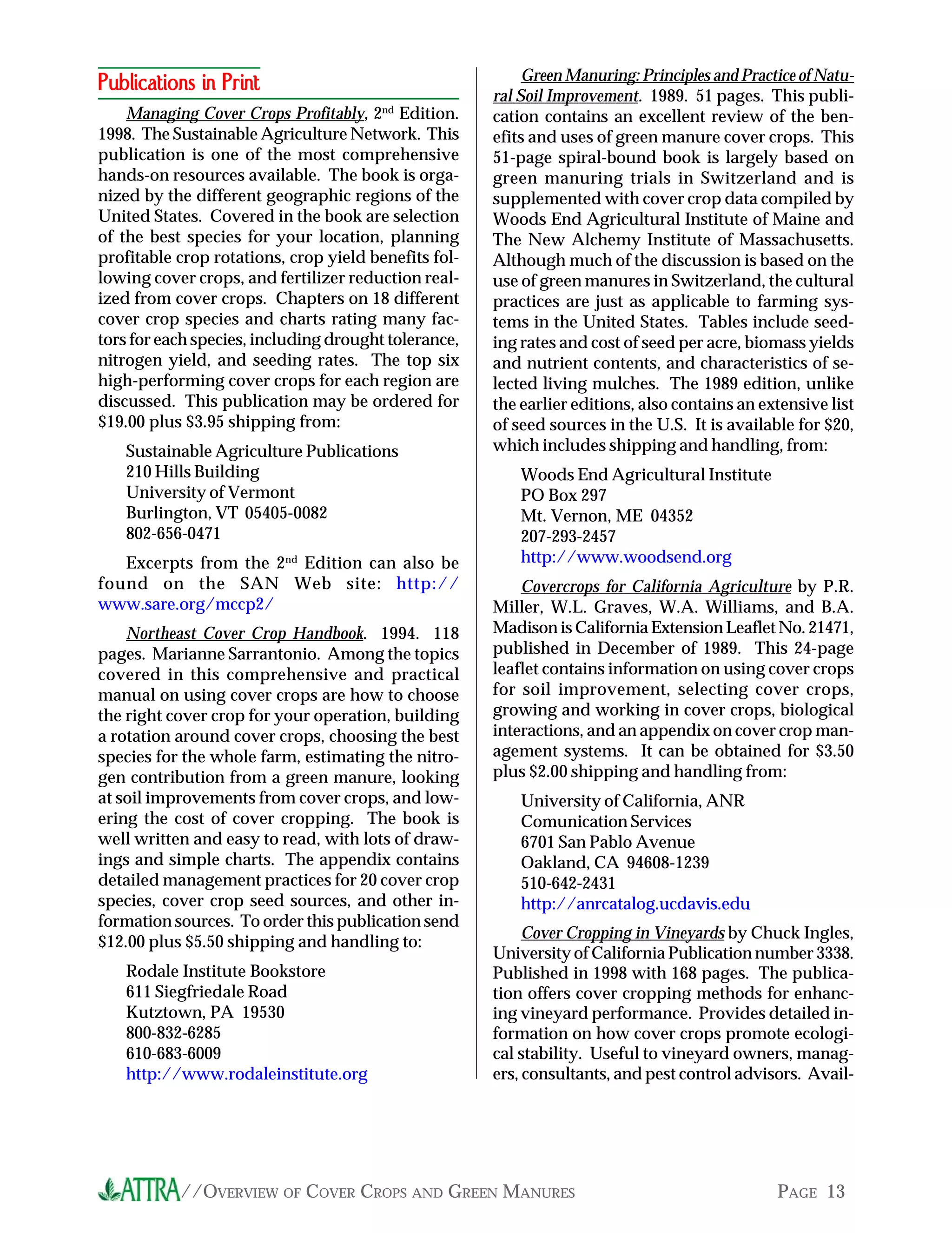 Overview of Cover Crops and Green Manures | PDF