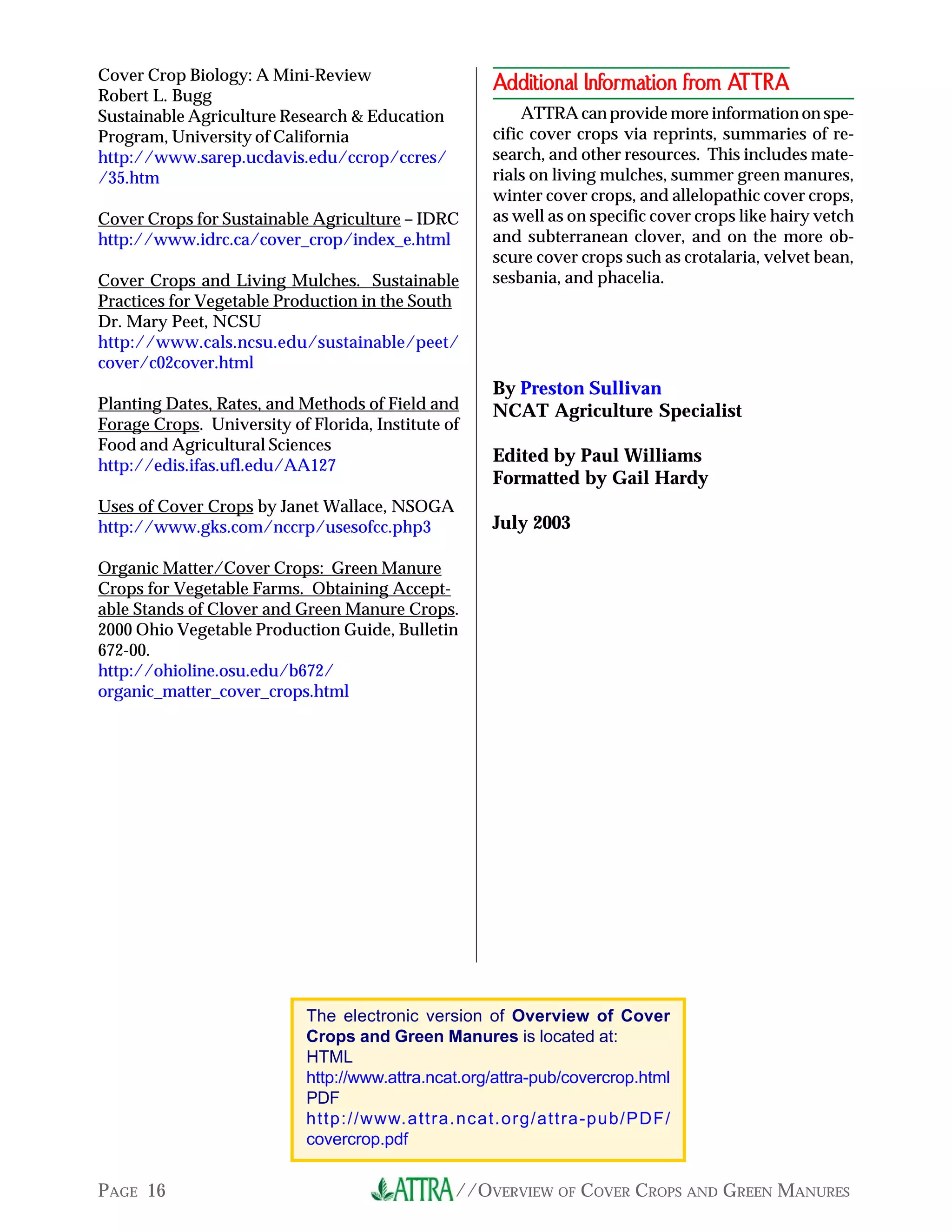 Overview of Cover Crops and Green Manures | PDF