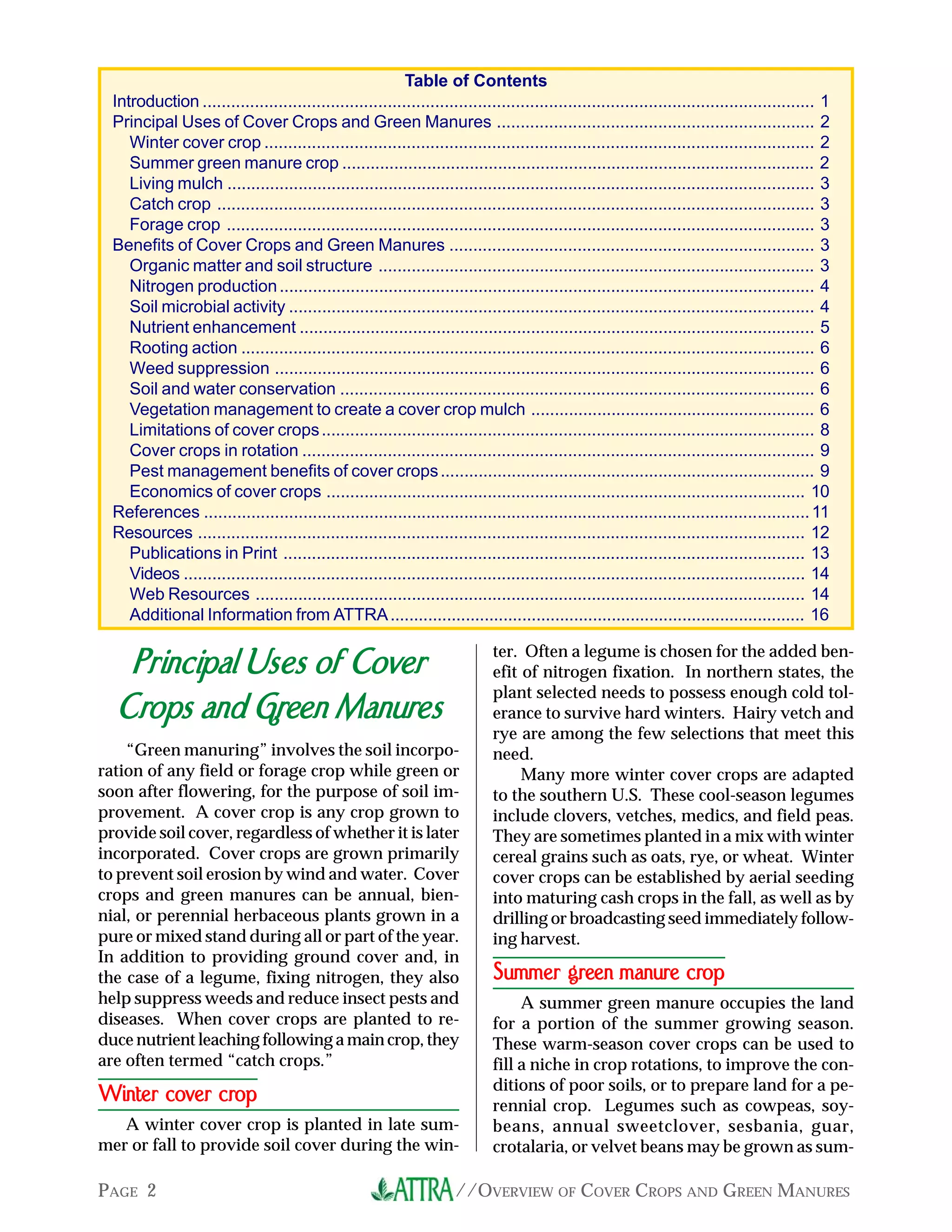 Overview of Cover Crops and Green Manures | PDF
