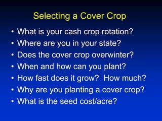 Cover Crops Basics - Kaspar | PPTX | Agriculture | Industries