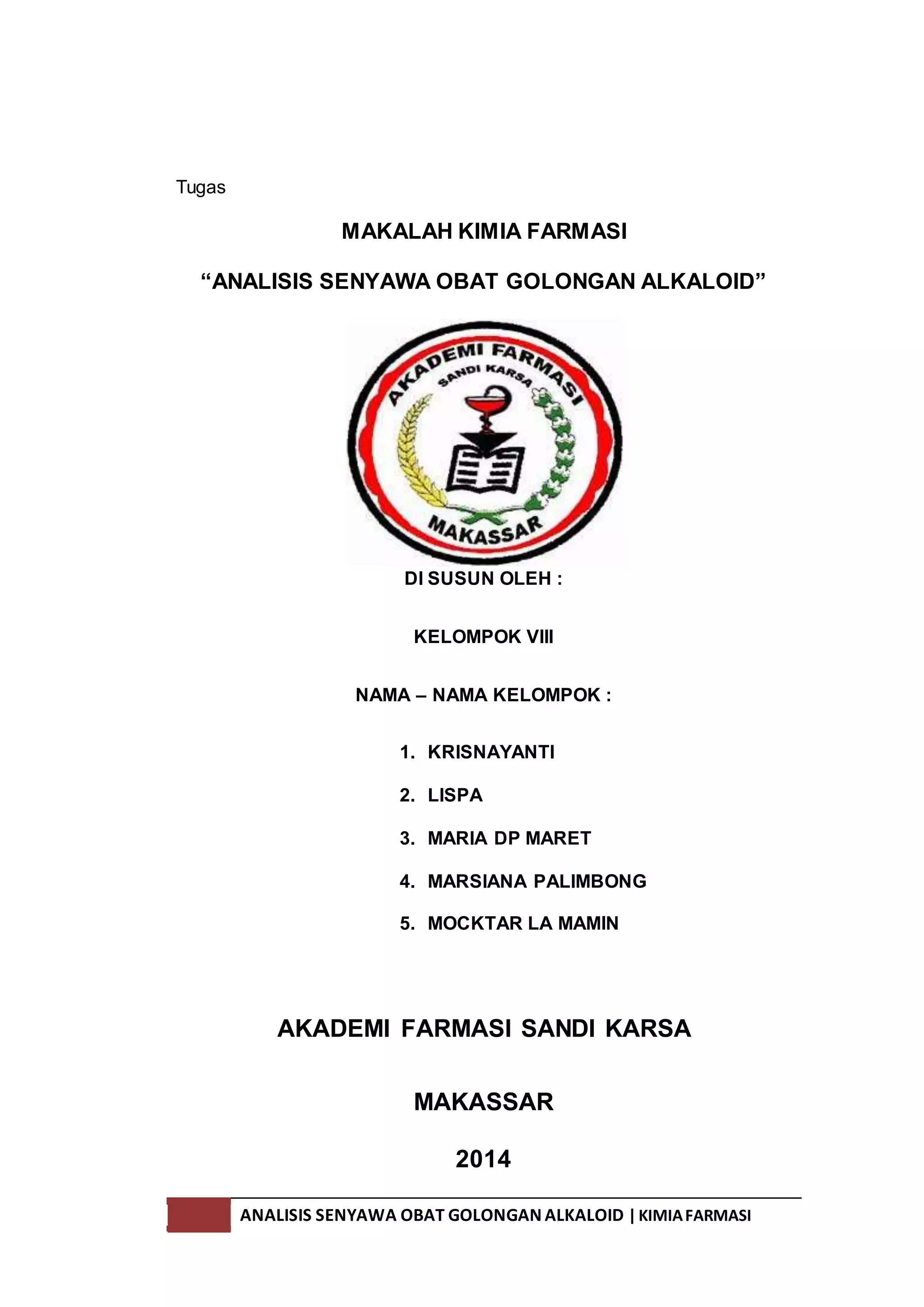 Cover dan dapus alkaloid | DOCX