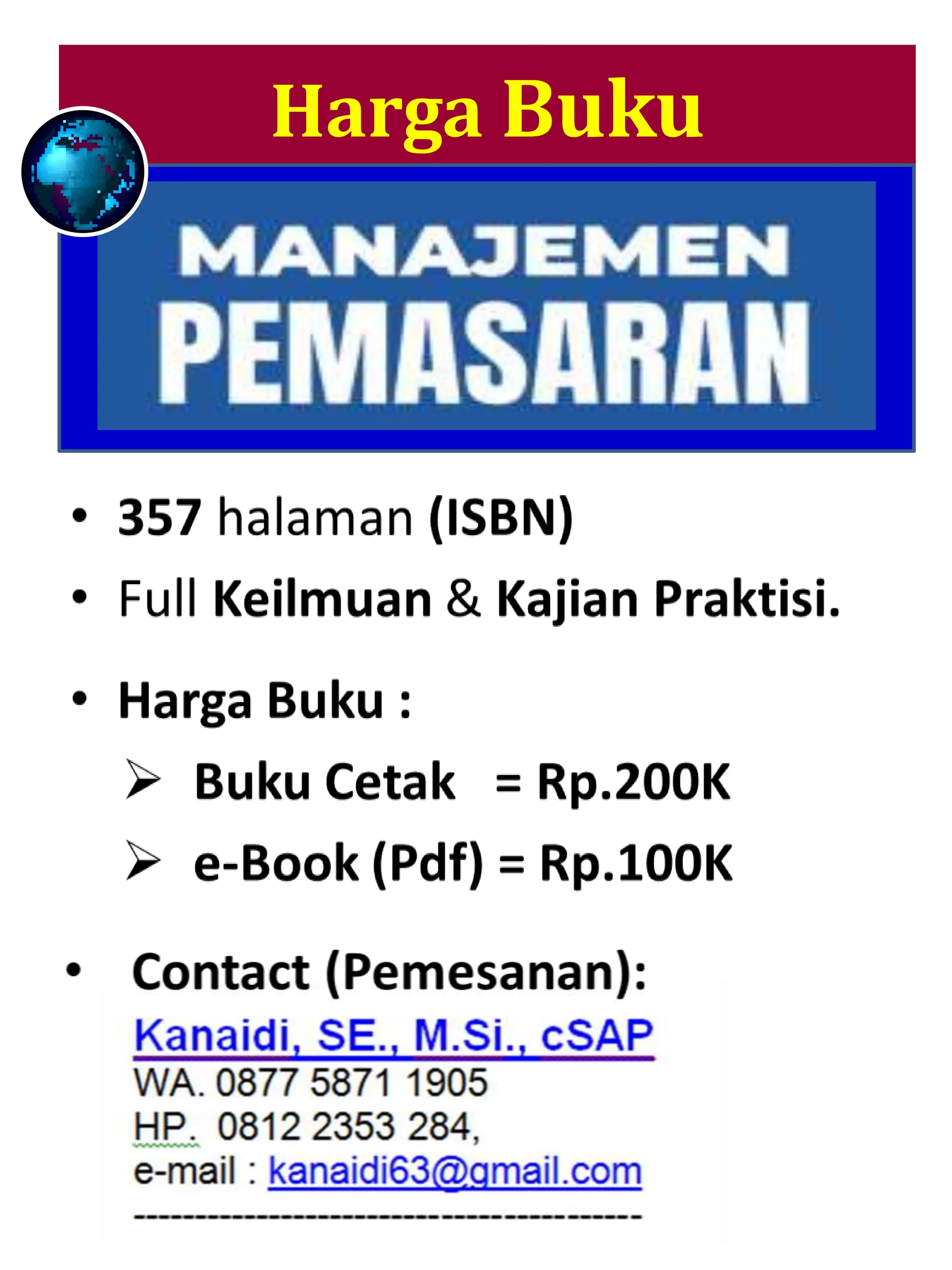Telah TERBIT & sdh Bisa DIPESAN _Buku "MANAJEMEN PEMASARAN" + Sertifikat Penulis. | PDF