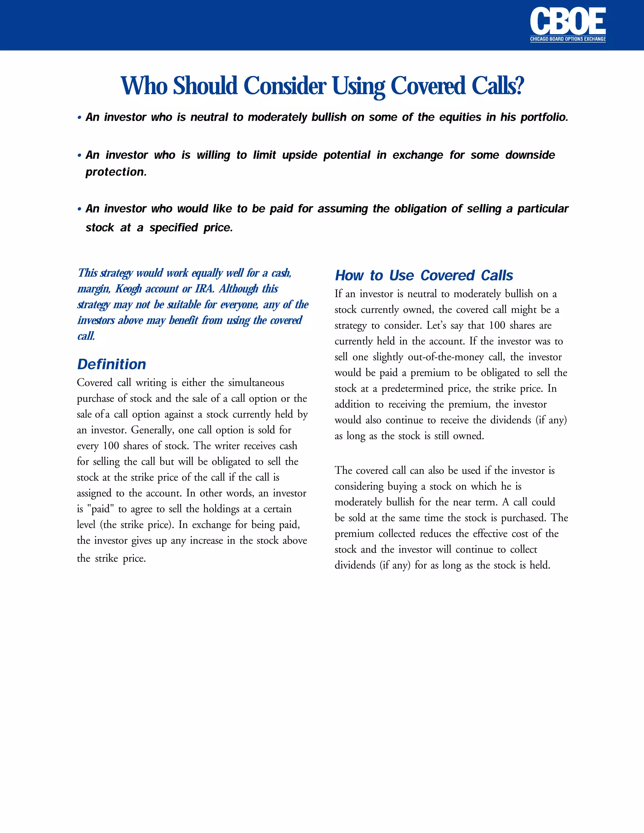 Covered calls strategy | PDF