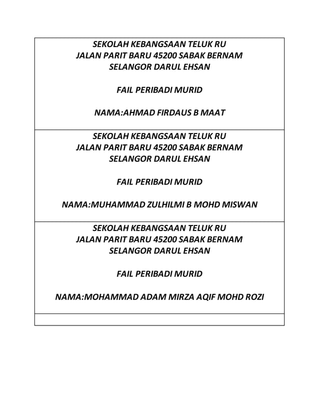 Cover fail peribadi 2015 | DOCX