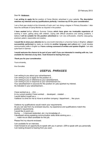 For Your Consideration Letter