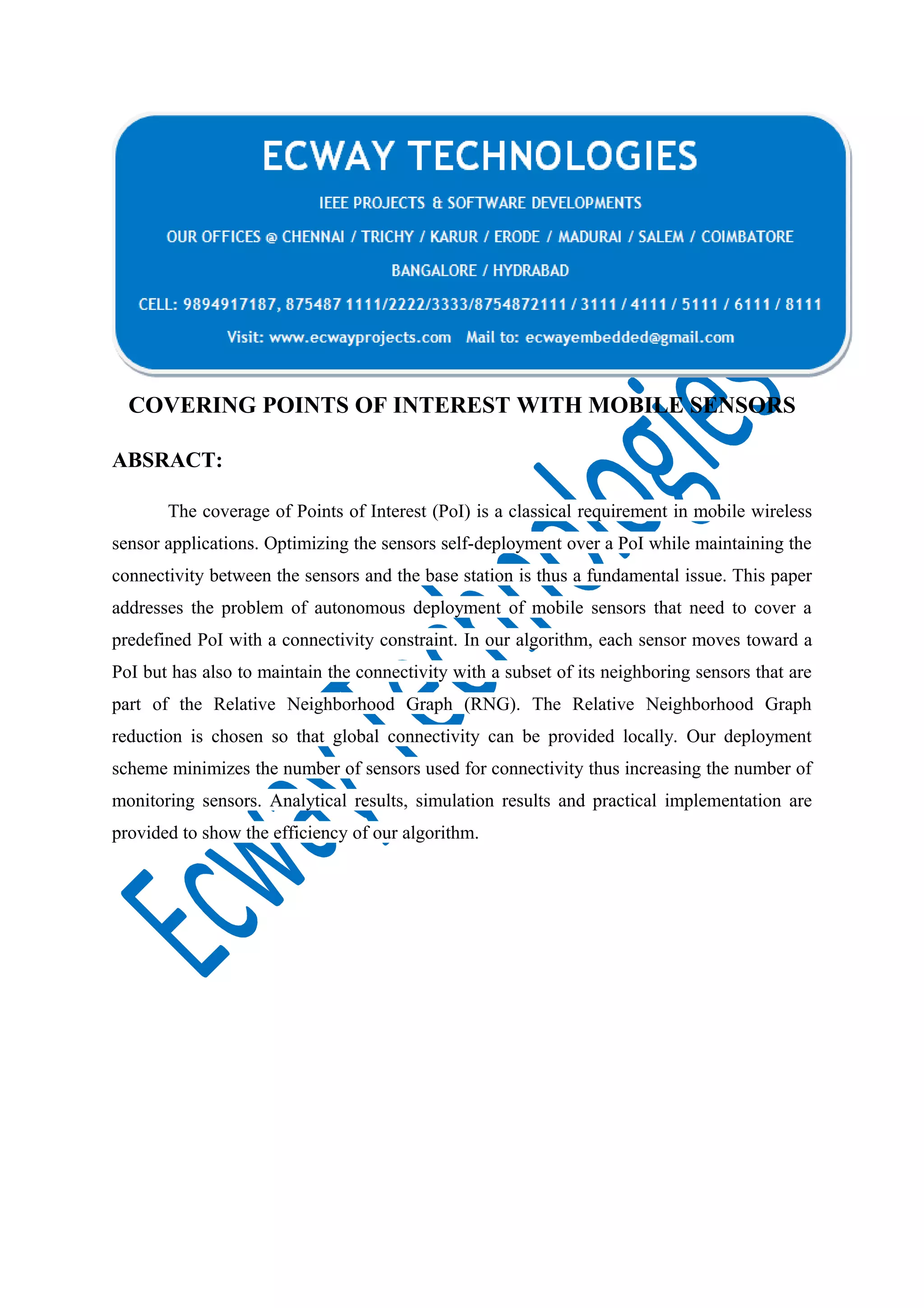 Covering points of interest with mobile sensors | DOC | Technology & Computing