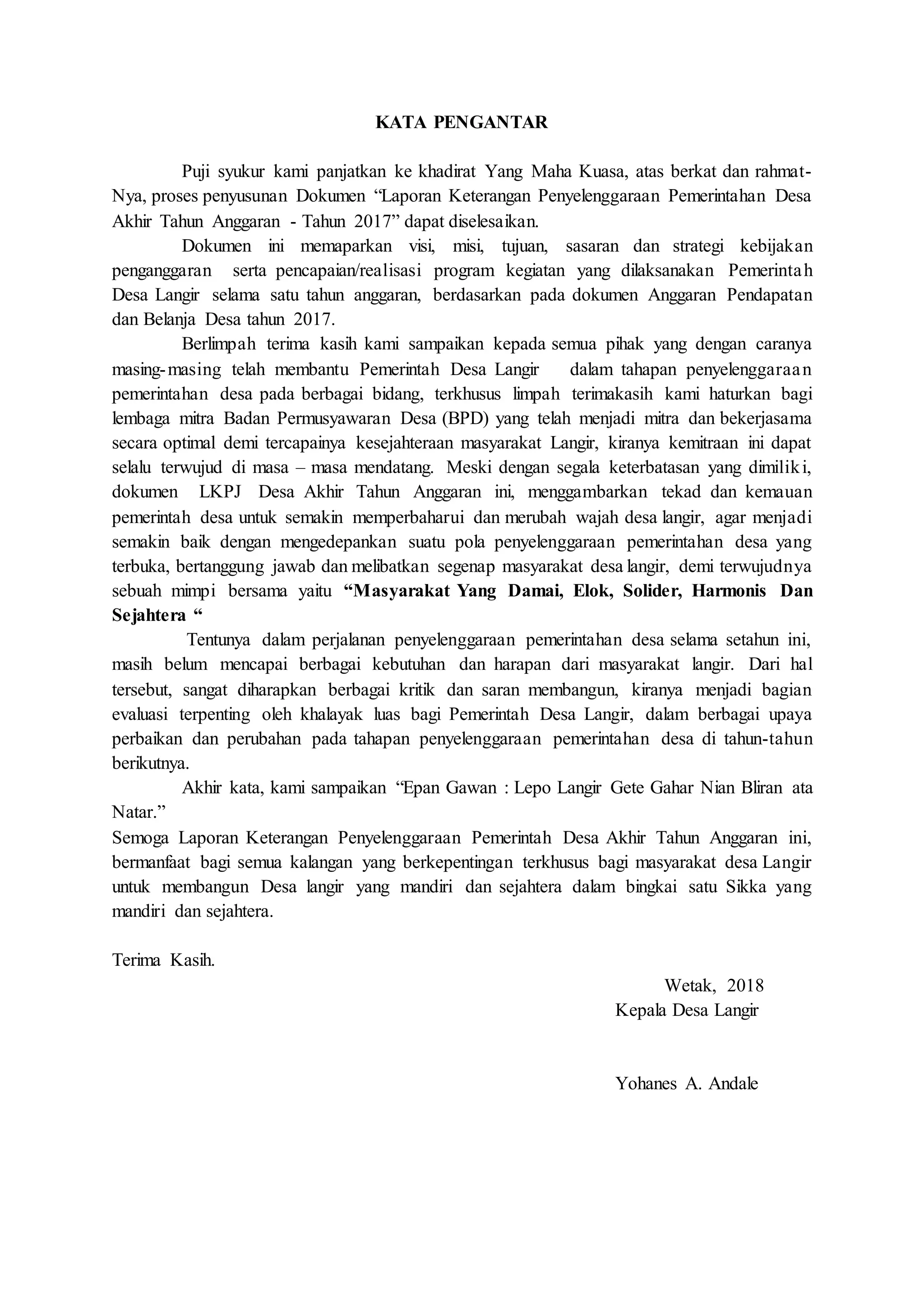 Cover , kata pengantar LKPP Desa TA 2017 | DOCX