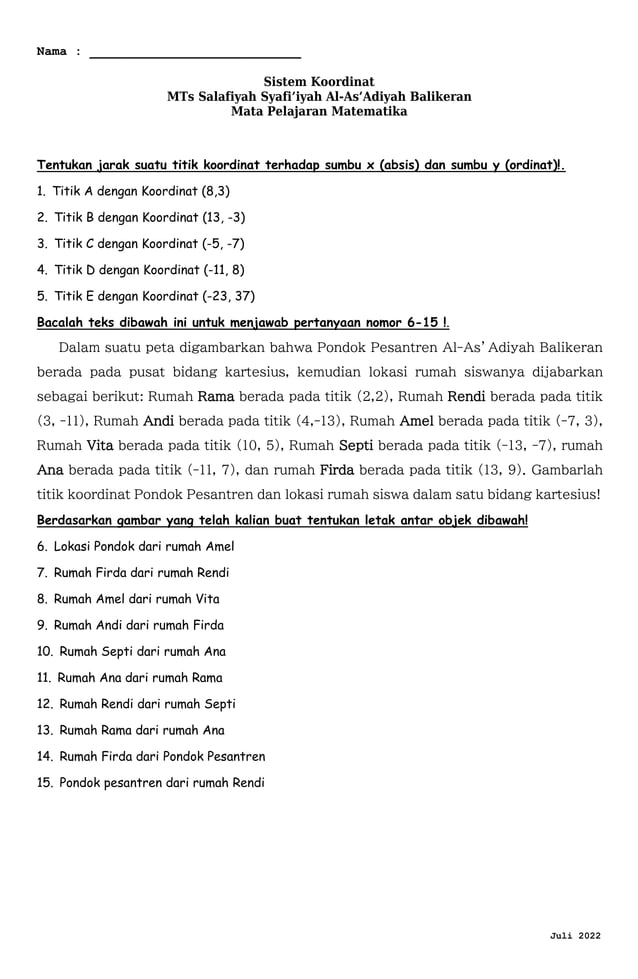 Kumpulan Tugas Matematika dan IPA MTs Al-As'Adiyah Balikeran | PDF