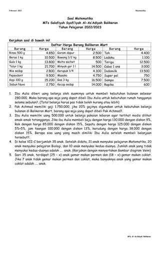 Kumpulan Tugas Matematika dan IPA MTs Al-As'Adiyah Balikeran | PDF