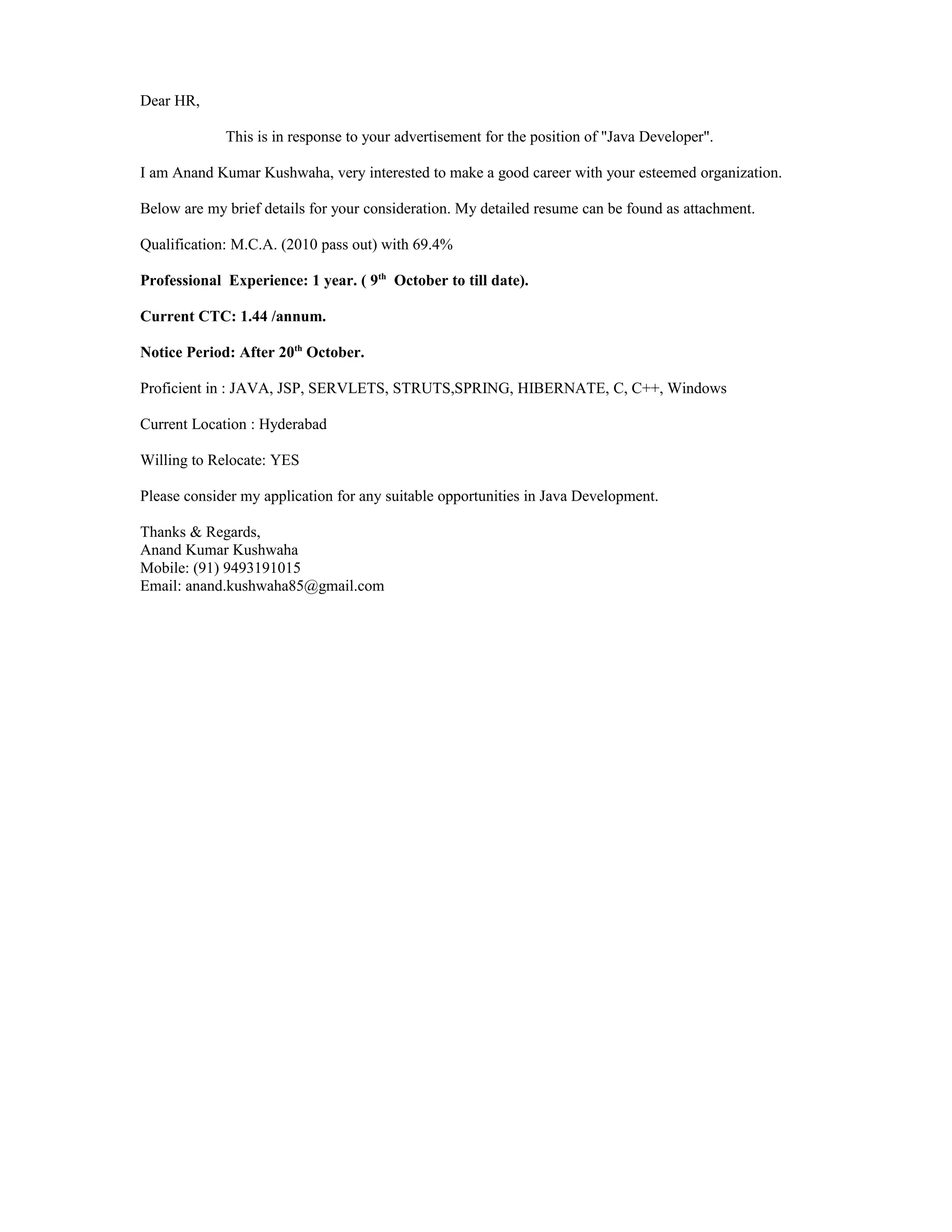 Cover letter | DOC | Computing | Technology & Computing