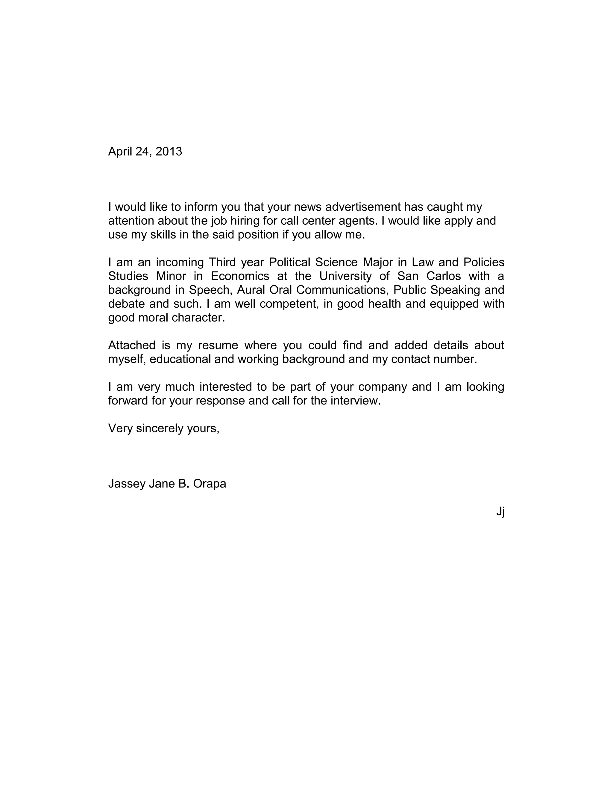 Jassey Jane Cover letter sample | DOCX