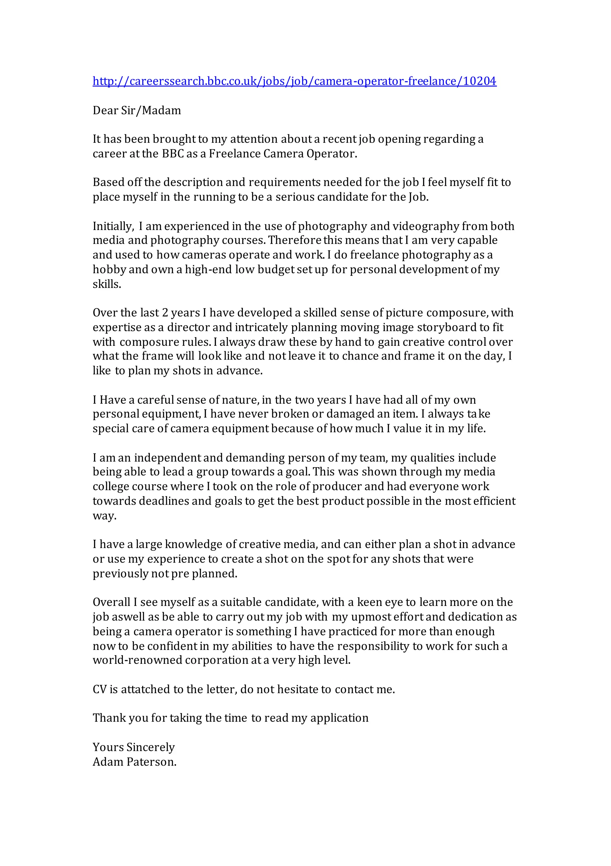 Cover letter | DOCX