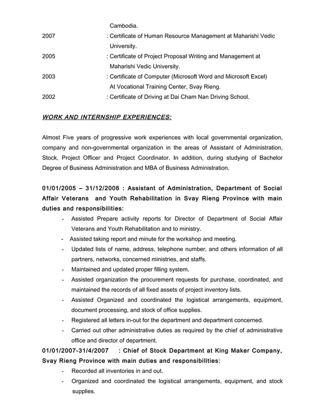 Cover letter and cv, peou saren | PDF