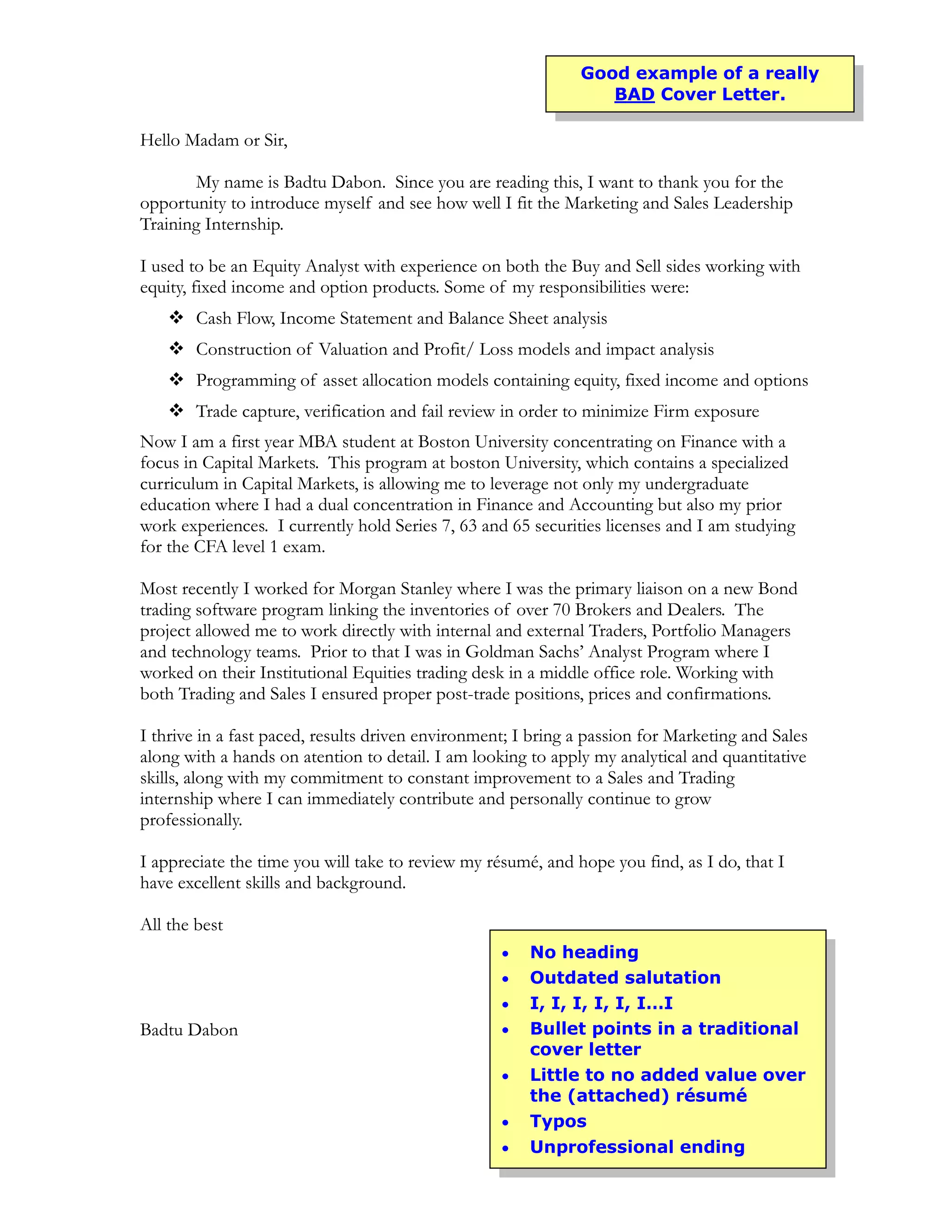 Bad Cover Letter Example | PDF