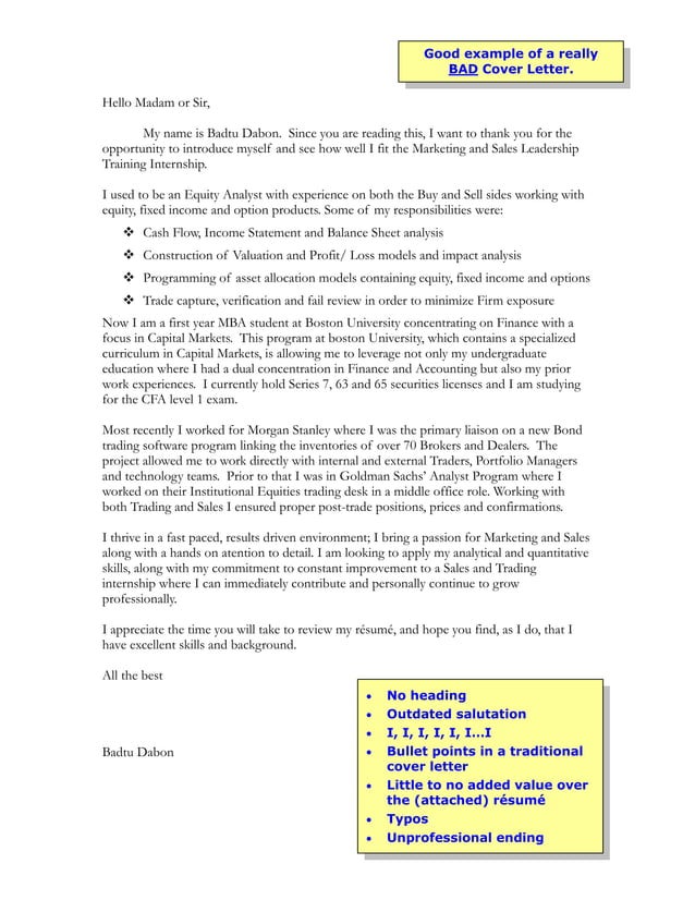 Bad Cover Letter Example | PDF