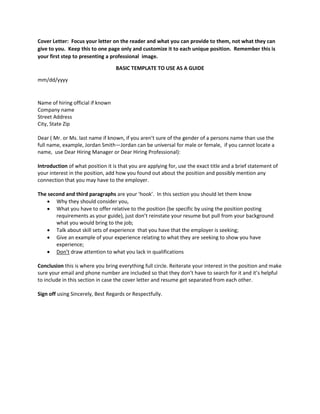 Cover Letter Basics Template | PDF