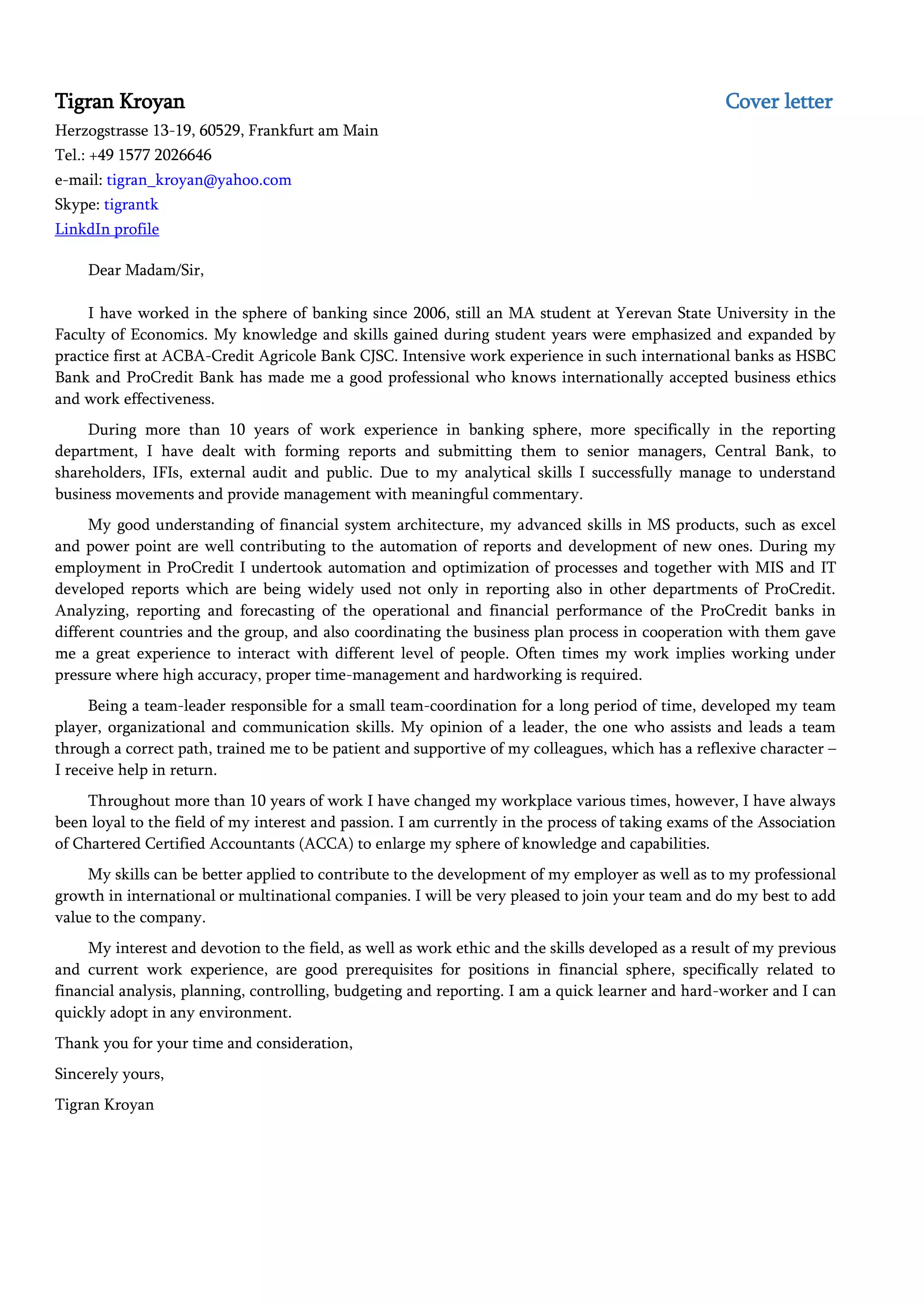 Cover letter, CV and recom. letter | PDF