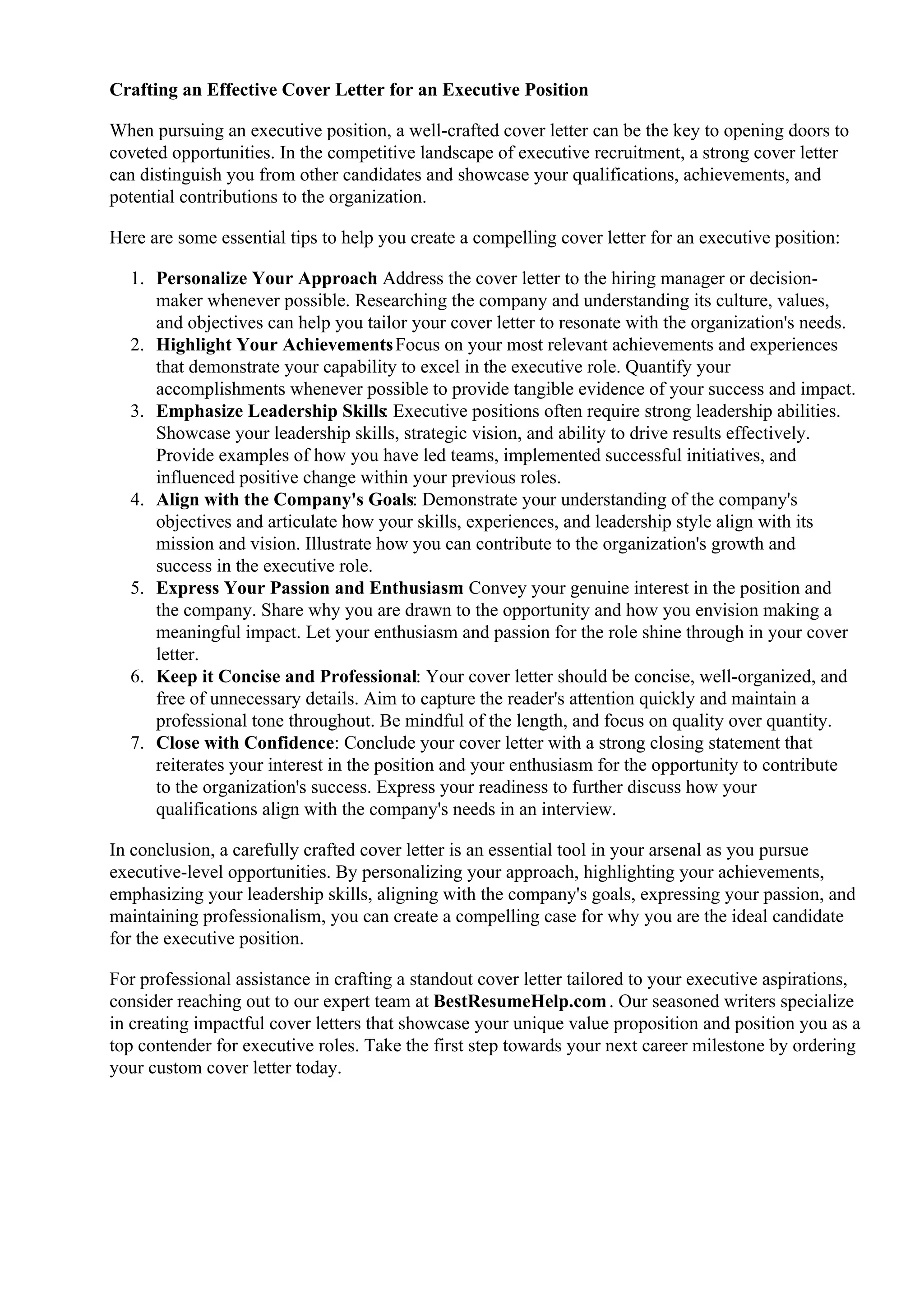 Cover Letter For Executive Position | PDF