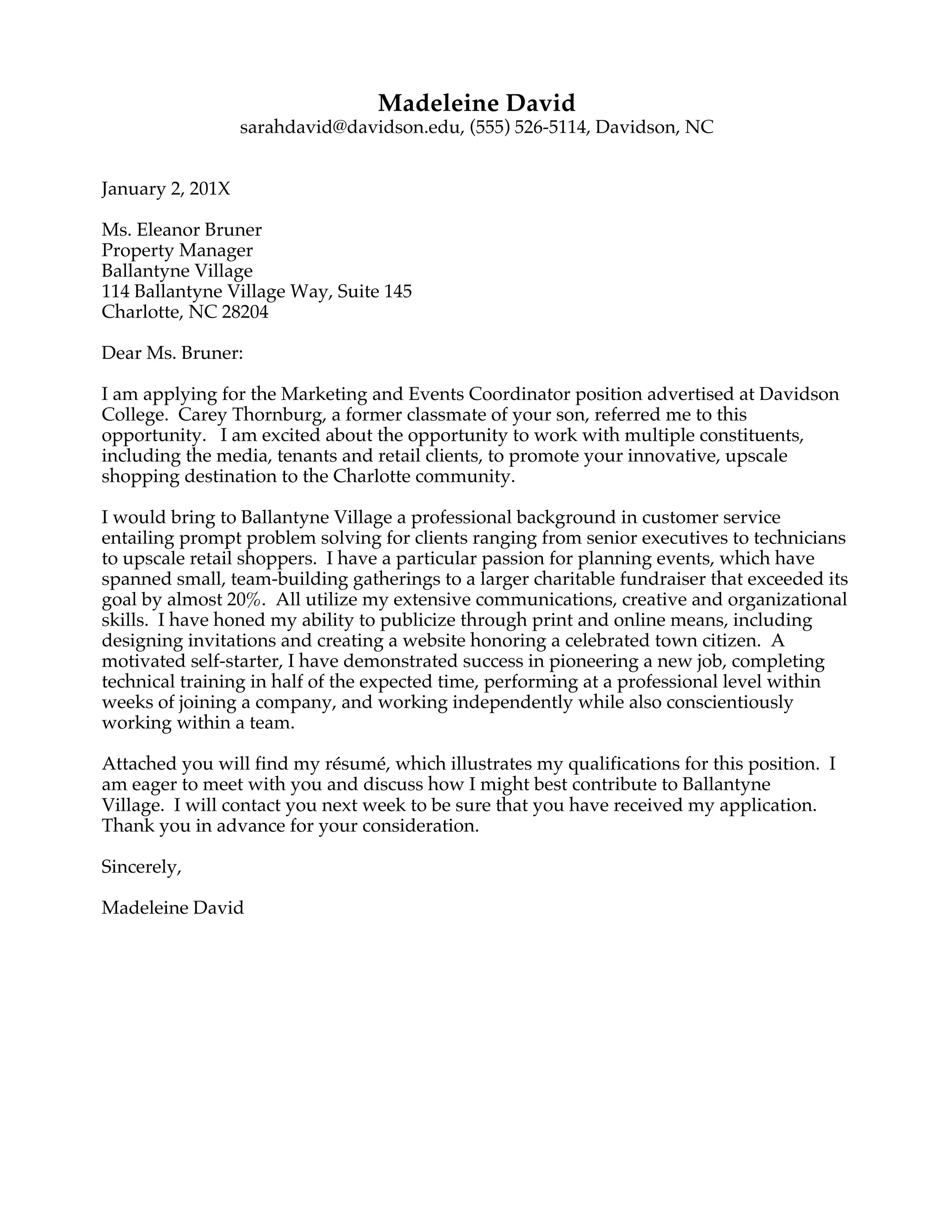 Davidson College Cover Letter Guide | PDF