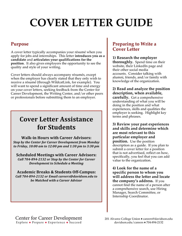 Davidson College Cover Letter Guide | PDF