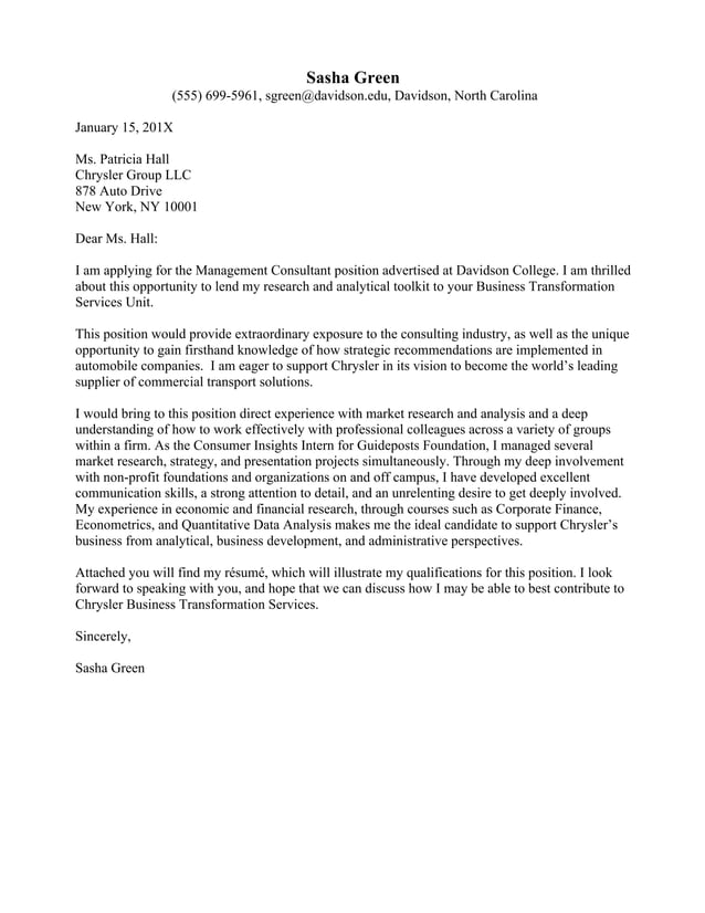 Davidson College Cover Letter Guide | PDF