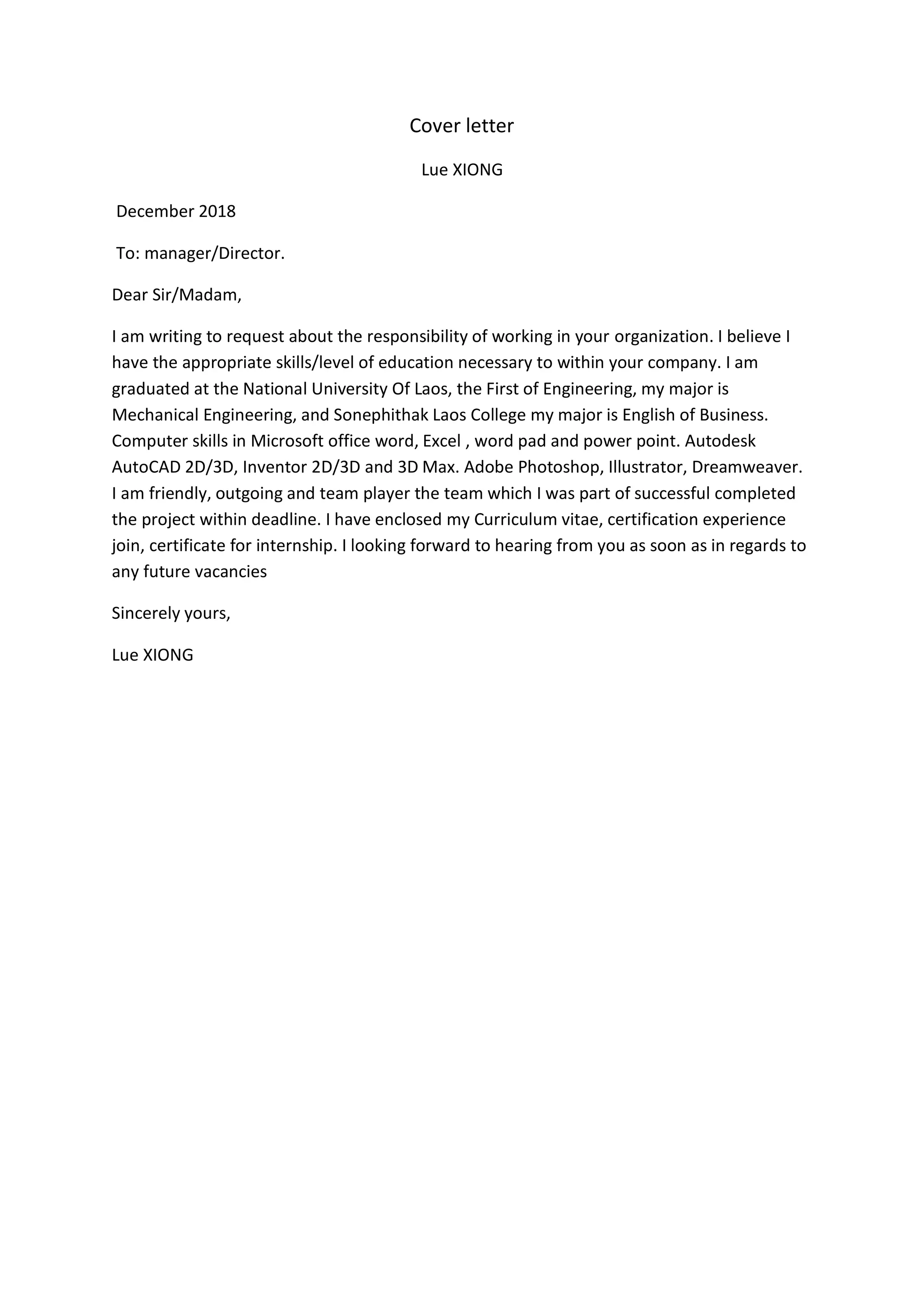 Cover letter lue Xiong | PDF