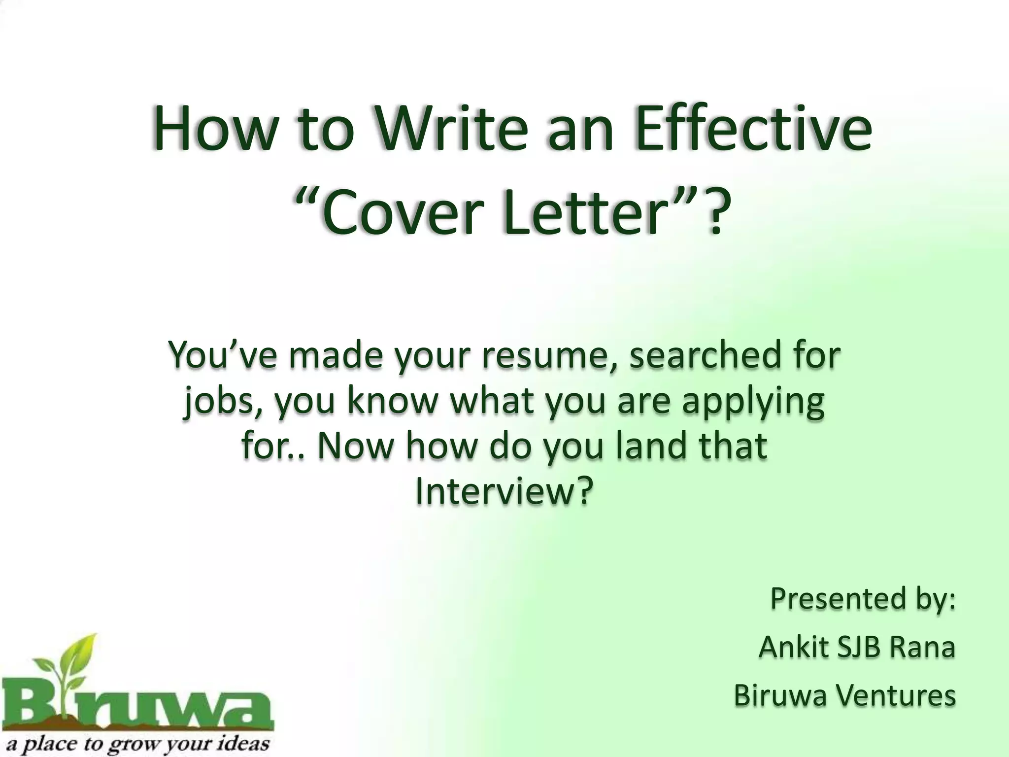 Cover Letter Presentation | PPTX