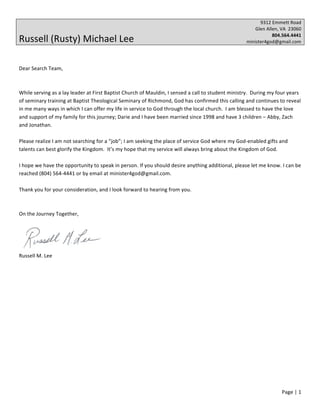 Pastor Cover Letter
