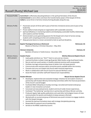 Cover letter & resume from rusty lee | PDF