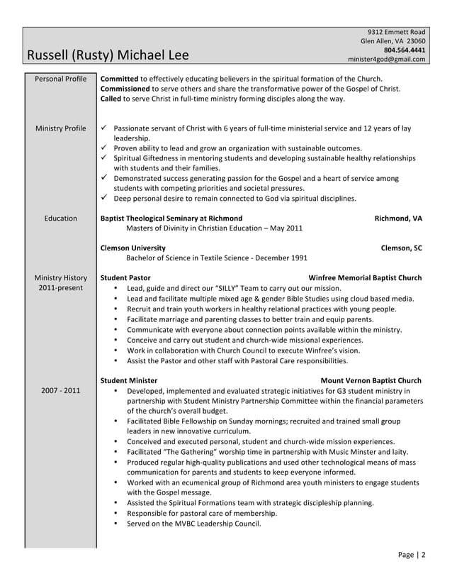 Cover letter & resume from rusty lee | PDF | Christianity | Religion ...